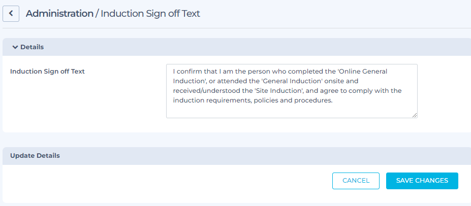Configure Induction Signoff Text Hammertech Europe